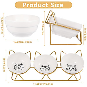 Wedding Pails Elevated Cat Bowls with 3 Ceramic Bowls,5 inches Food & Water Bowls 15° Tilted Raised Feeding Dishes with Metal Stand for Multiple Cats Dog Pet, Gold