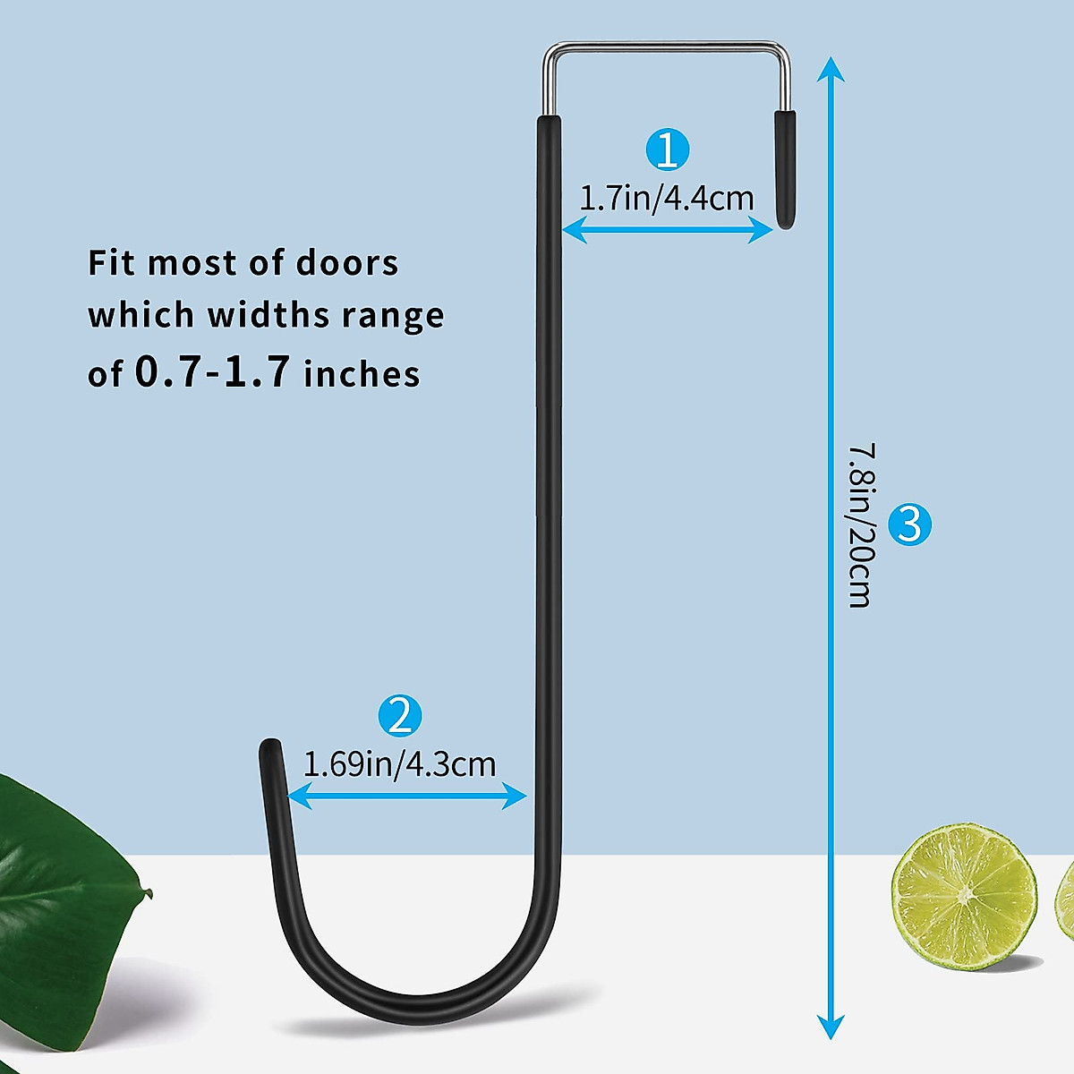 FYY Over The Door Hooks, 4 Pack Upgraded Long Door Hangers Hooks with Rubber Prevent Scratches Heavy Duty Organizer Hooks for Hanging Clothes, Towels, Hats, Coats, Bags Black