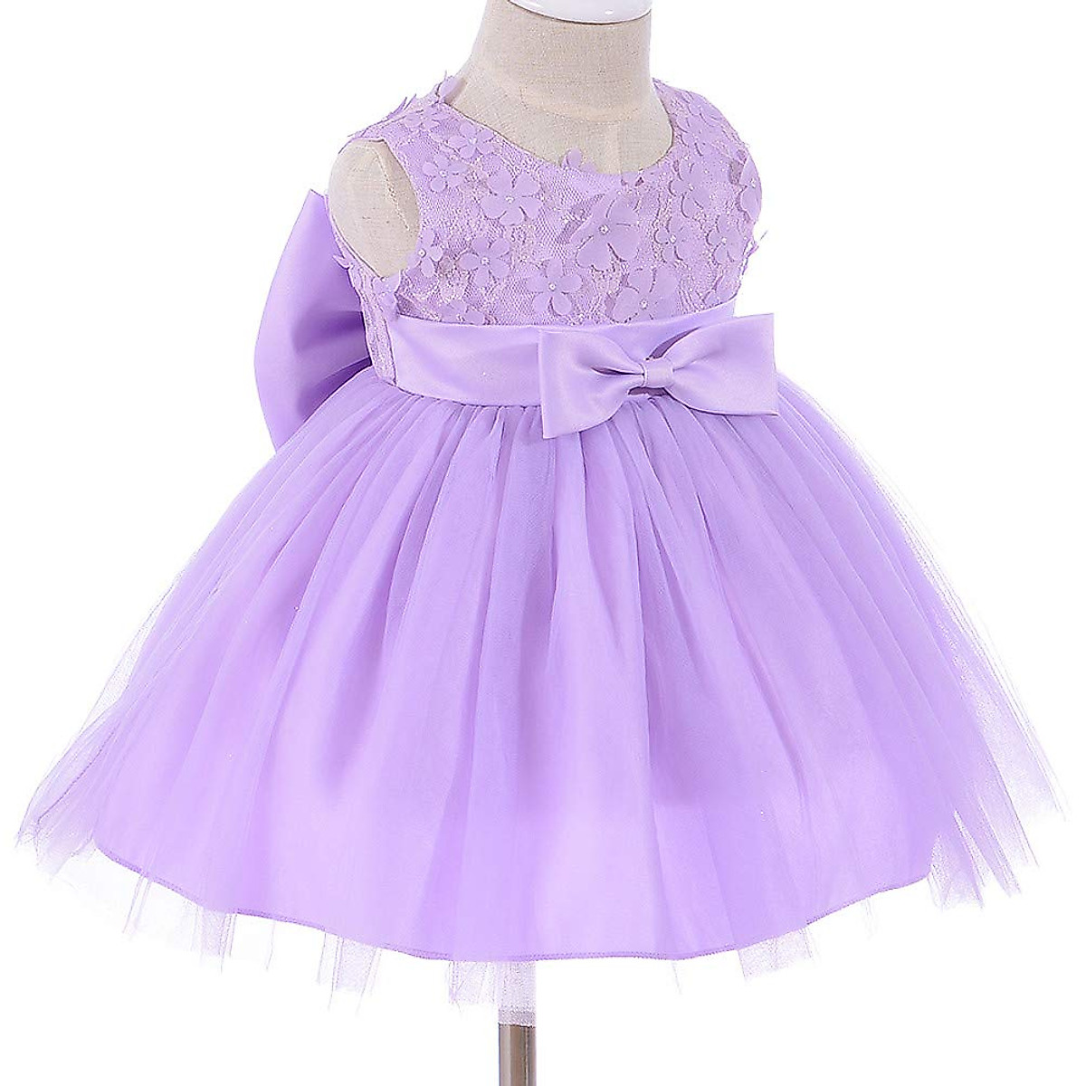 Purple Baby Girl Formal Dress Baptism Bowknot Embroidery Lace Flower Tutu Girl Dress Tulle Princess Wedding Party Baby Toddler Dress Newborn 3 Months