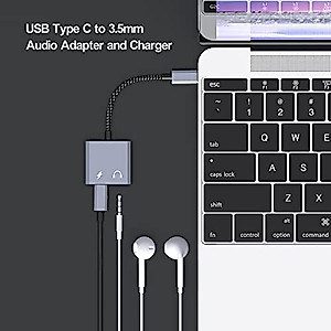 ANDAPA USB C to 3.5mm Headphone and Charger Adapter, 2-in-1 Type C to Aux Audio Jack Hi-Res DAC and PD Fast Charging Dongle Cable Compatible with Galaxy S22 S21 S20 S20+ Note 20,Pixel 6/5XL,ipad pro