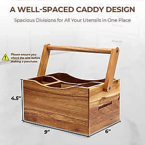 PANDAWOOD Acacia Wood Silverware Caddy - Outdoor Utensil Holder for Parties, Camping & Picnics