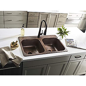Angelico Copper 33" Double Bowl Drop-In Kitchen Sink with 1 Hole