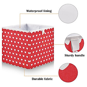 Emelivor Valentines Day Red Hearts Cube Storage Bin Foldable Storage Cubes Waterproof Toy Basket for Cube Organizer Bins for Toys Closet Kids Nursery Boys Girls Clothes Book - 11.02x11.02x11.02 IN