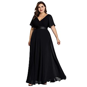Ever-Pretty Women's Double V-Neck Chiffon Formal Dresses Plus Size Bridesmaid Dress Black 20