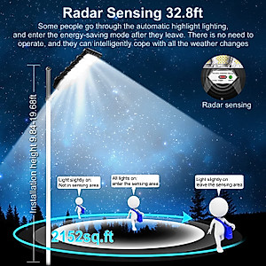 600W Solar Street Light Outdoor Waterproof Parking Lot Light 990leds with Motion Sensor and Remote 60000LM Dusk to Dawn 6500K Solar LED Street Light IP65 for Driveway,Playground,Basketball,Garage
