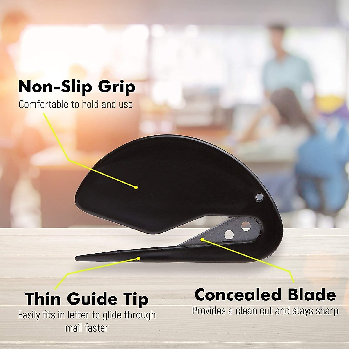 Letter Opener Plastic Razor Blade Paper Knife/Envelope Slitter Set in Sharp Black, 4 Pack