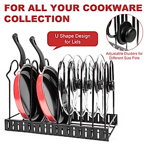 The Fine Living Co. 8 Tier, 3 DIY Methods Pots and Pans Metal Organizer for Cabinet, Pot Storage Organizer Rack, Pan Pot Rack for Kitchen Cabinet Organizer and Storage (Black)