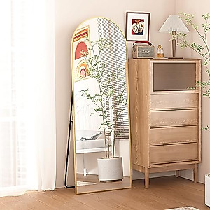 CASSILANDO Arched Full Length Mirror, 64" x 21", Floor Standing, Gold Metal Frame, Modern Style, Bedroom, Bathroom, Entrance, Decor