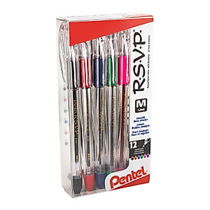 Pentel RSVP Ballpoint Pen, (1.0mm), Medium Line, Mixed Colors, 12 Pack (BK91PC12M)