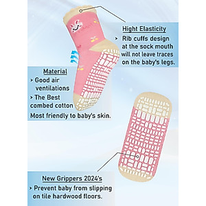 RATIVE Non Skid Anti Slip Cotton Dress Crew Socks With Grips For Baby Infant Toddler Kids Girls (6-12 Months, RG-820821)