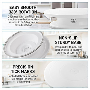 Zulay Kitchen 11 Inch Rotating Cake Turntable for Decorating - 6 Piece Cake Decorating Kit Includes 2 Icing Spatulas and 3 Smoothers - Cake Decorating Supplies for Pastries, Cupcake, Desserts