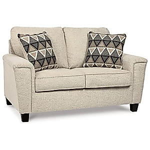 Signature Design by Ashley Abinger Chenille Contemporary Loveseat with 2 Accent Pillows, Beige