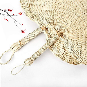 Handmade Folding Fan Vintage Hand-Woven Fan innovative Handmade Cattail Leaf Braided Round Fan, Chinese Style Natural Handheld Palm-leaf Fan Cool Fan Exquisite Handicraft Perfect For Summer, Home Deco