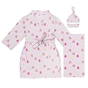 Millie Mae LLC Rainbow Mommy and me Robe and Swaddle Set | Hospital Labor and Delivery | Maternity Robe and Matching Baby Set for Boy, Girl | Blue Rainbow