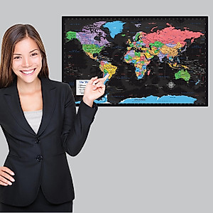 2 Pack - Laminated World Map & US Map Poster Set - Wall Chart Map of the World & United States - Made in the USA [Black]