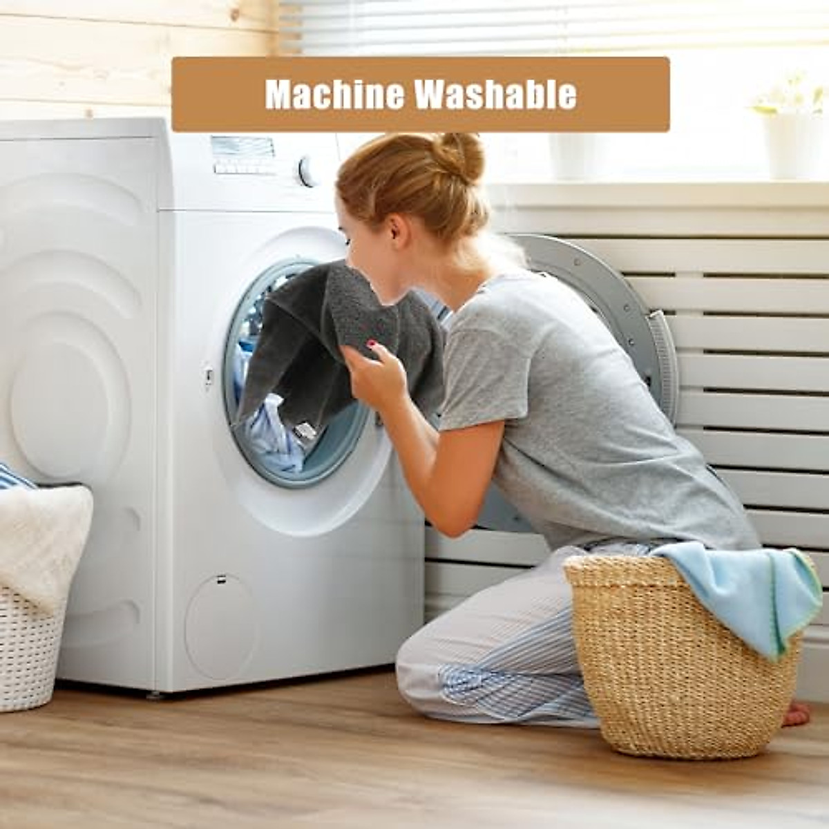 SEMAXE Bath Towel Set for Bathroom, 100% Cotton Bathroom Towels with Hanging Loops and Nano-Bio Lifecycle Labels, 8 Piece Towel Set Include 2 Bath Towels, 2 Hand Towels, 4 Washcloths, Yellow & Grey