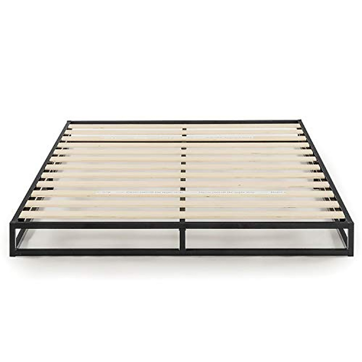 Mellow Modernista Low Profile 6 Inch Metal Platform Bed Frame with Classic Wooden Slat Support Mattress Foundation (No Box Spring Needed), Full, Black