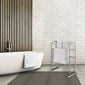 MyGift 32 Inch Silver Chrome Plated Metal Freestanding Bathroom Towel Holder Stand with Arched Design with 2 Tier Bar, Laundry Room Towel Drying Rack