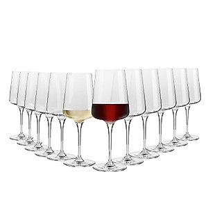 Krosno Wine Glasses Set | 6x white and sparkling wine glasses 13.5 oz + 6x red wine glasses 16.9 oz | Elegant design | Crystal Glass | Ideal for home, restaurant and party | Dishwasher safe