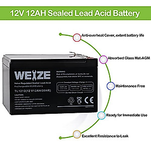 Weize 12 Volt 12 Ah Rechargeable Battery with F2 Terminals, Sealed Lead Acid (SLA) AGM Deep Cycle Battery replaces BP12-12,GP12120,GS12V12AH,6-DW-12, 2 Pack