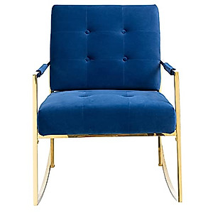 LuxyHoom Nursing Chair, Upholstered Velvet Nursery Chair, Modern Oversized Rocking Chair with Metal Golden Legs, Glider Chair for Nursery, Living Room, Bedroom, Office, Salon (Navy)