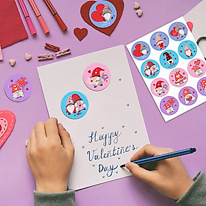 Lucleag Valentine’s Day Gnome Stickers for Kids, Romantic Valentines Gnome Stickers Round Valentines Day Stickers for Candy Goodie Envelope Seals Stickers Valentines Party Favors Decor 360pcs