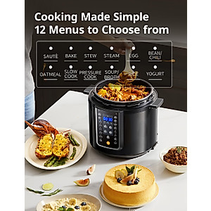 COMFEE’ 9-in-1 Electric Pressure Cooker, 14 Presets Instant Multi Cooker Olla de Presion Non-Stick Pot Yogurt Maker Rice Cooker Slow Cooker Sauté Steamer 6 Quarts Black