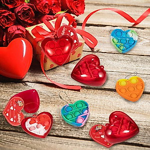Prefilled Heart Pop Heart Fidget Toys with Cards for Kids - 12 Pack Mini Heart Pop Bubble Sensory Toys Bulk with Keychain Toddlers Girls Boys Exchange Birthday Gifts for Party Favors Supplies