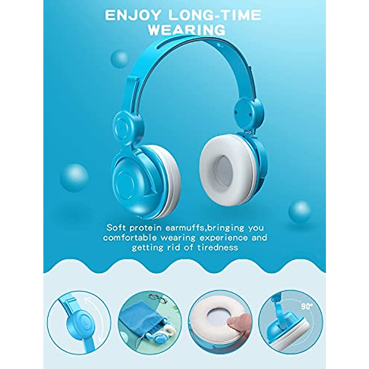 Kids Headphones, Wired On-Ear Child Headset with Mic, HD Sound Sharing Function and 85dB Volume Limited Hearing Protection for Phone Tablet PC (Blue)