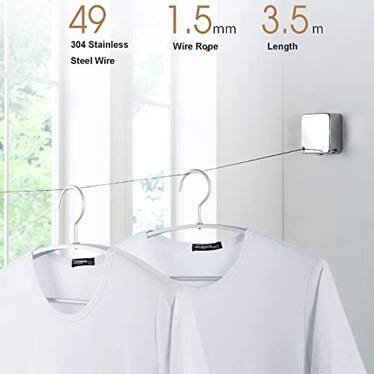 SPAANY Retractable Clothesline Indoor 3.5 m/11.4 Feets,Clothes Line with Adjustable Stainless Steel Rope String,Wall Mounted Clothes Drying Laundry Line for Bathroom Laundry,Black