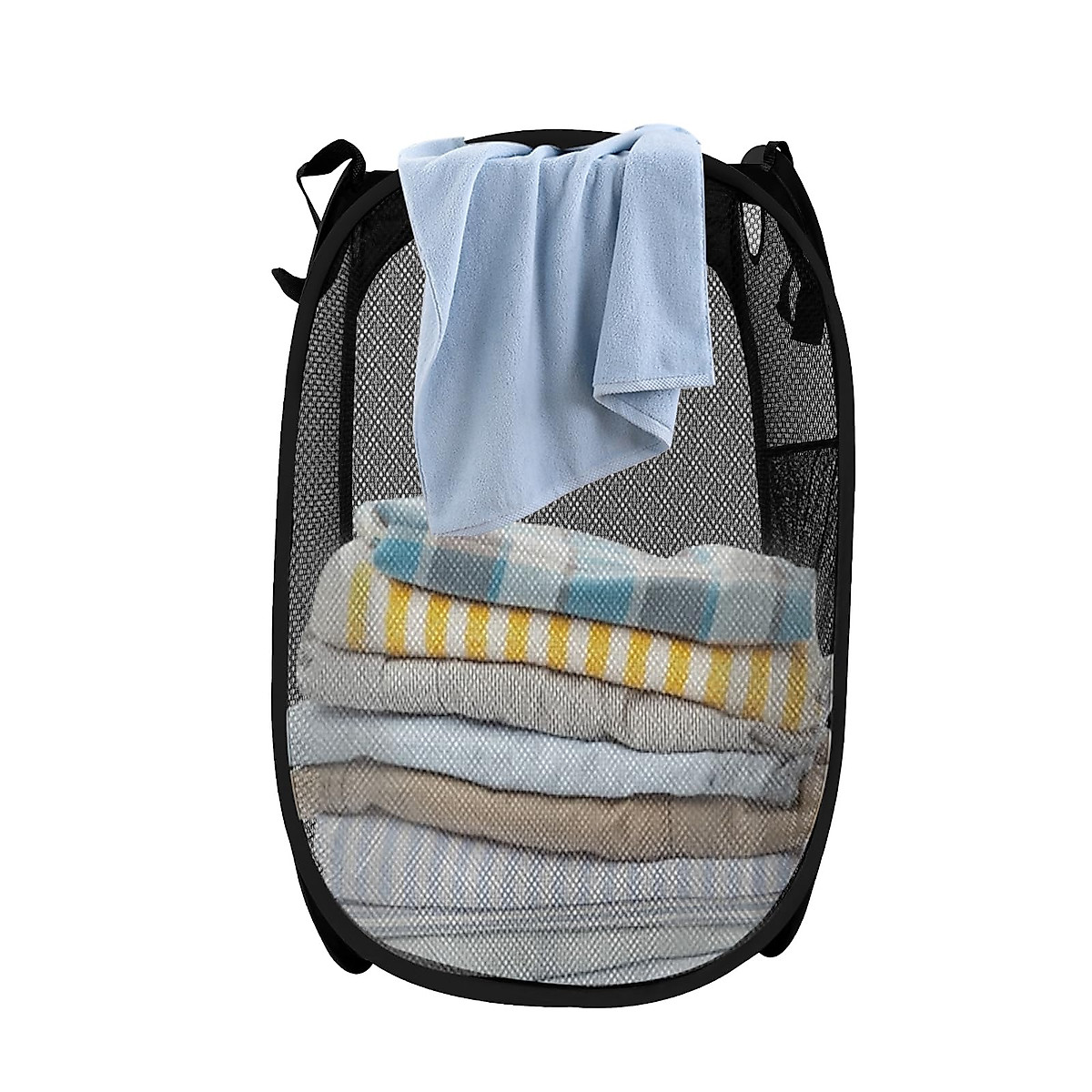 Handy Laundry Collapsible Mesh Foldable Hamper 14" x 14' x 24" with Side Pocket for Laundry Room, Bathroom, Kids Room, College Dorm or Travel Black