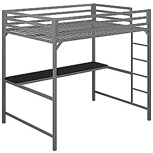 DHP Mabel Full Metal Loft Bed with Desk in Silver