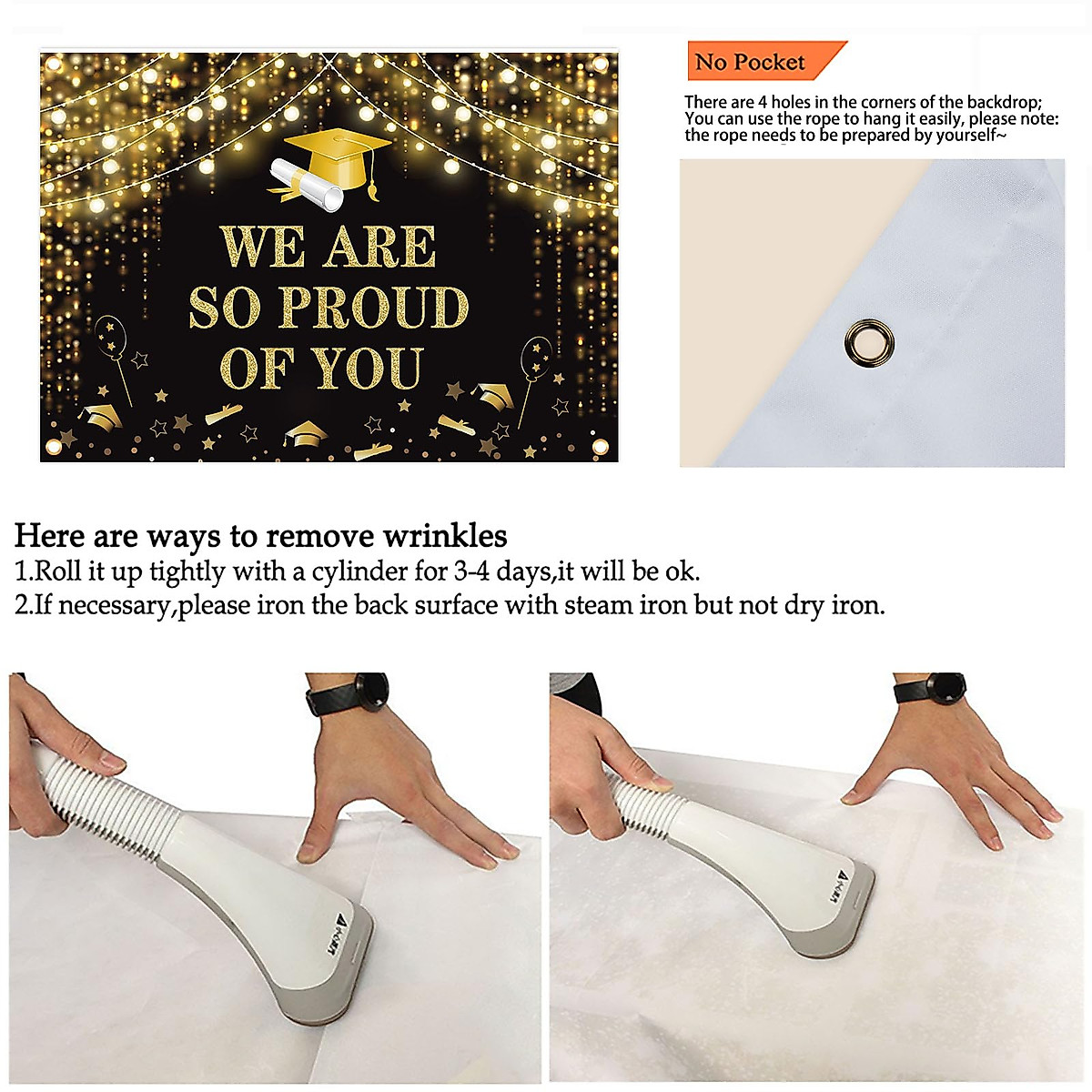 Avezano Graduation Party Backdrop Blak and Gold Graduation Party Decorations Proud of You Congrats Grad 2023 Photoshoot Background Banner Supplies (7x5ft)