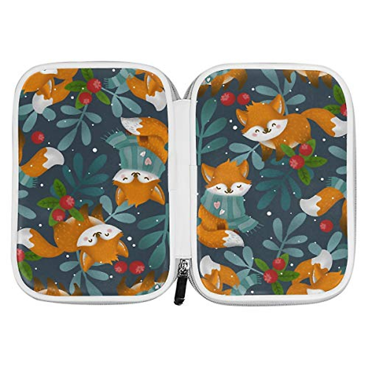 MERRYSUGAR Big Pencil Case Fox Flower Floral Cute Pencil Pouch Bag Pencil Holder with Zipper for Girls Boys School Office Supplies Makeup Pourch PU Leather