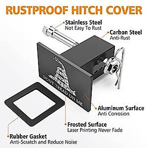 boslla Trailer Hitch Cover, Don't Tread On Me-Metal 2" Inch Tow Rear Receivers Plug Covers Black with Stainless Steel Pin Bolt for Trucks, RV, Cars