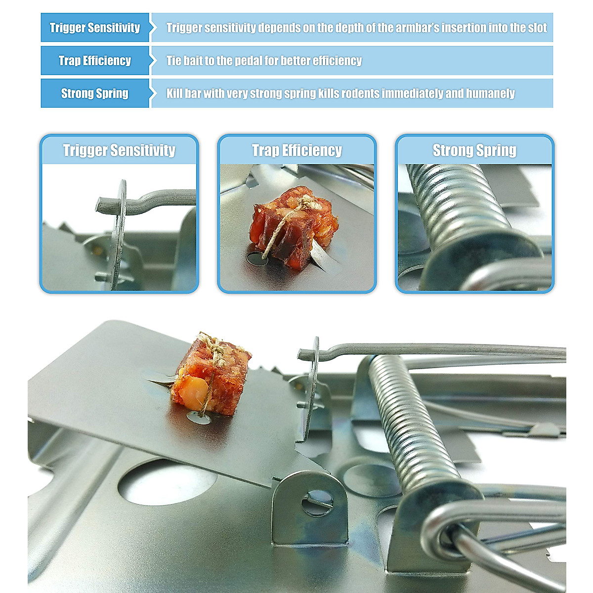 made2catch Pack of 2 Classic Metal Rat Traps Fully Galvanized - Rat Traps That Work - Strong and Humane Snap Rat Trap - Reusable Rat Trap - 2 Traps