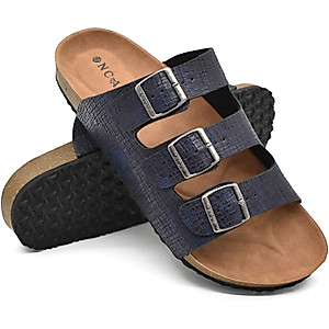 ONCAI Mens Sandals, Arch Support Summer Beach Slides Cushion Cork Footbed Sandals Outdoor/Indoor with Adjustable Buckle Strap Blue Size 11.5