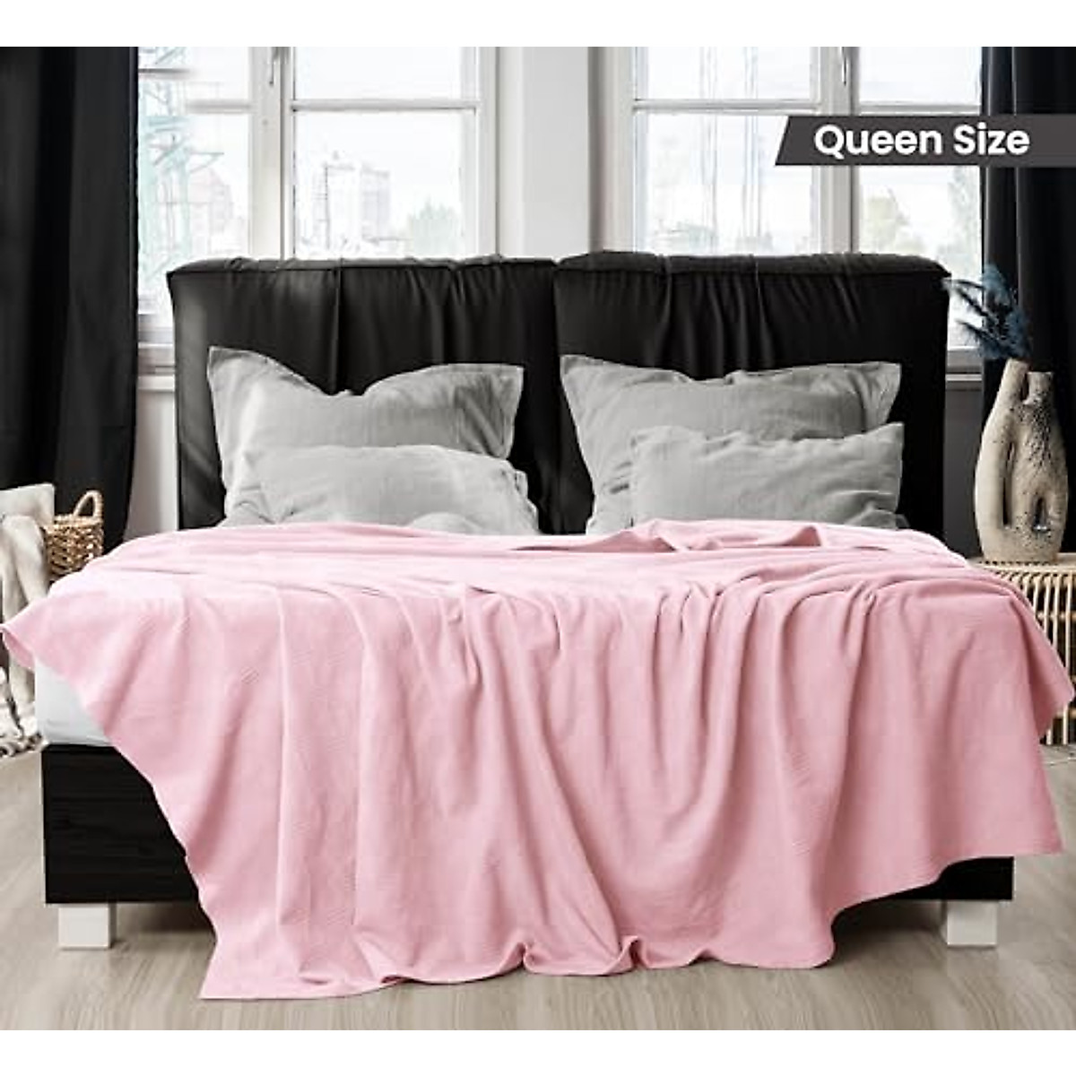 Utopia Bedding Dusky Pink 100% Cotton Blanket [Queen Size - 90x90 Inch] 350GSM Lightweight, Soft and Breathable Thermal Blanket for All Seasons