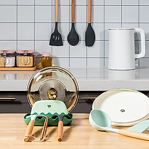 Utensil Rest Holder for Kitchen Cooking, Heat-Resistant, BPA-Free Spoon Rest & Spoon Holder, Creative Kitchen Spatula Rest Organizer for Ladles, Tongs, Forks (Green)