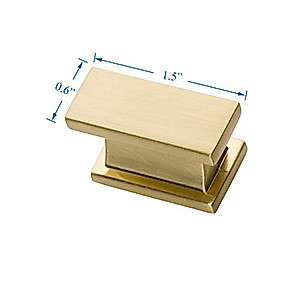 Southern Hills Satin Brass Cabinet Knobs - Rectangle - Pack of 5 - Brushed Gold Kitchen Cabinet Knobs - Cabinet Hardware Pulls - SHKM001-BRS-5