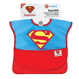 Bumkins Bib for Girl or Boy, Baby and Toddler for 6-24 Months, Essential Must Have for Eating, Feeding, Baby Led Weaning, Mess Saving Waterproof Soft Fabric, SuperBib with Cape, Superman DC Comics