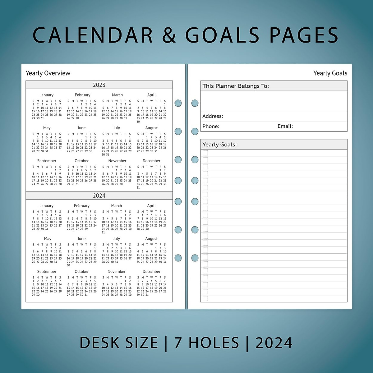 2024 Planner Refills, Weekly and Monthly Appointment Book Inserts, Tabbed, 7 Holes, Classic/Size 4
