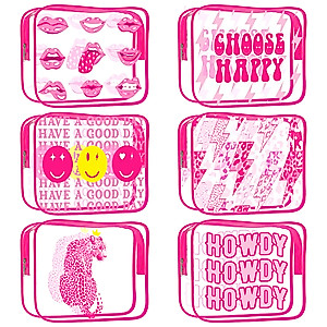 Cunno 6 Pcs Makeup Bags Gifts for Women Preppy Boho Smile Face Flamingo Clear Makeup Bags Cosmetic Transparent PVC Travel Toiletry Organizer(Preppy Style)