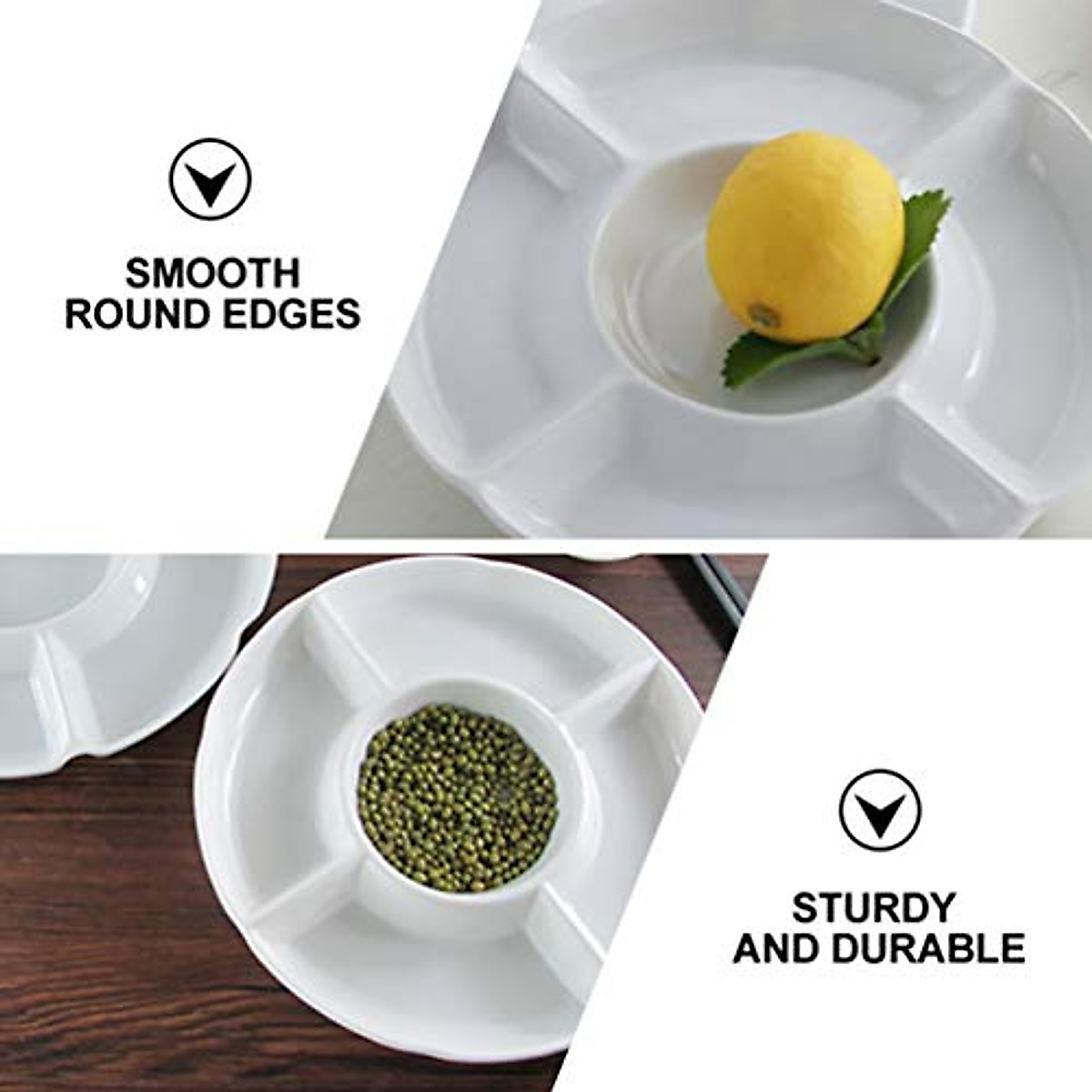 DOITOOL Divided Serving Dish Plastic Melamine Round Relish Platter Tray Appetizer Compartment Bowl for Chips Dip Veggies Candy Snacks