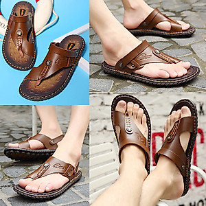 OHCHSH Flip Flops Mens Sandals Toe Ring Style Flat Sandals Shoes Microfiber Leather US 9.5