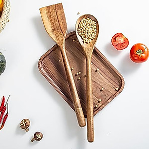 Giant Acacia Wood Cooking Utensils, Strong Wooden Spoons Spatula, 17" Long Handle Kitchen Utensil for Cooking, Large Wood Scoop Spoons Serving Heavy Food, Big Wood Kitchenware Tool for Huge Boil Pot