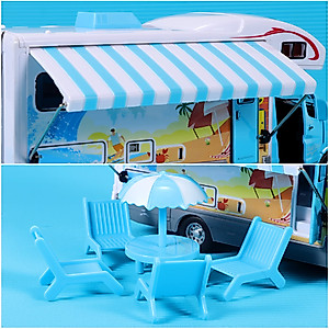 BUNICORN RV Camper Vehicle Playset Camping Toy Set Beach Recreational Vehicle Large Pull Back Car Pretending Toys Alloy Car Chair Table Toys