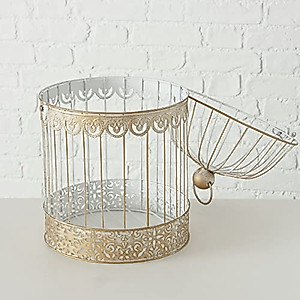 WHW Whole House Worlds Hamptons Romantic Gold Bird Cages, Set of 2, Decorative, Table Top Centerpieces, Latch Top, Metal, Handmade, 11.75 and 15.75 Inches