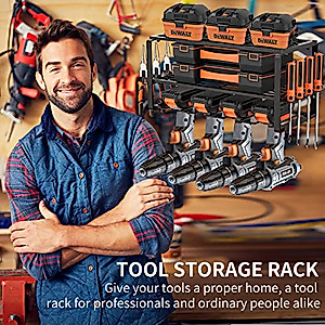 Jubilin Power Tool Organizer Wall Mount, Heavy Duty Cordless Power Tools Holder, Garage Tool Organizer and Storage, Practical Power Tool Storage Rack, Perfect for Father's Day - 3 Layers, Black