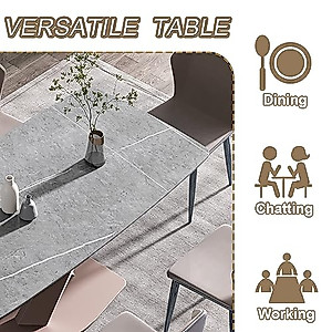 Modern Kitchen Dining Table for 6, Artificial Sintered Stone Table Top Rectangle Kitchen Table with Curved Edge and X-Shape Base, Dinner Table for Resterant Dining Room Office, Grey(Without Chairs)